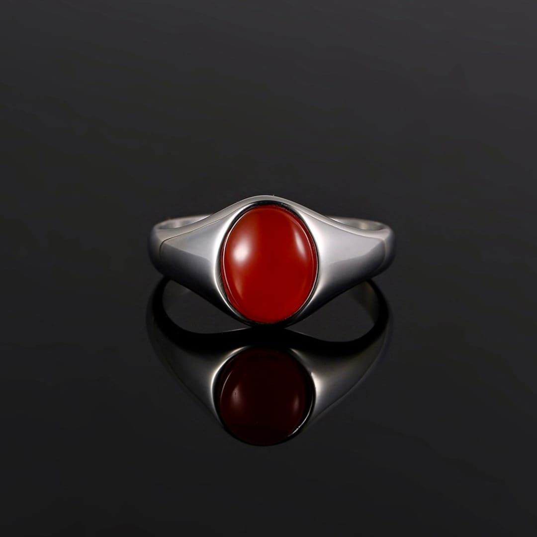 Mens Ring - Silver Signet Ring - Red Agate Ring, Silver Ring Men ...