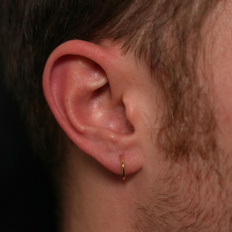 Mens Earrings - 18K Gold Hoops for Men, Mens Huggie Hoop Earrings, Thin ...