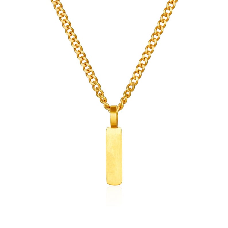 18K Gold Mini Rectangle Pendant Necklace for Men - Minimalist Necklace ...