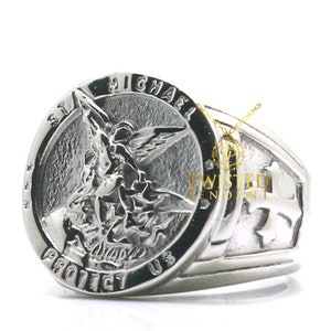 Mens Ring Gold St Michael Ring Signet Sovereign - Rings for Men, Large ...