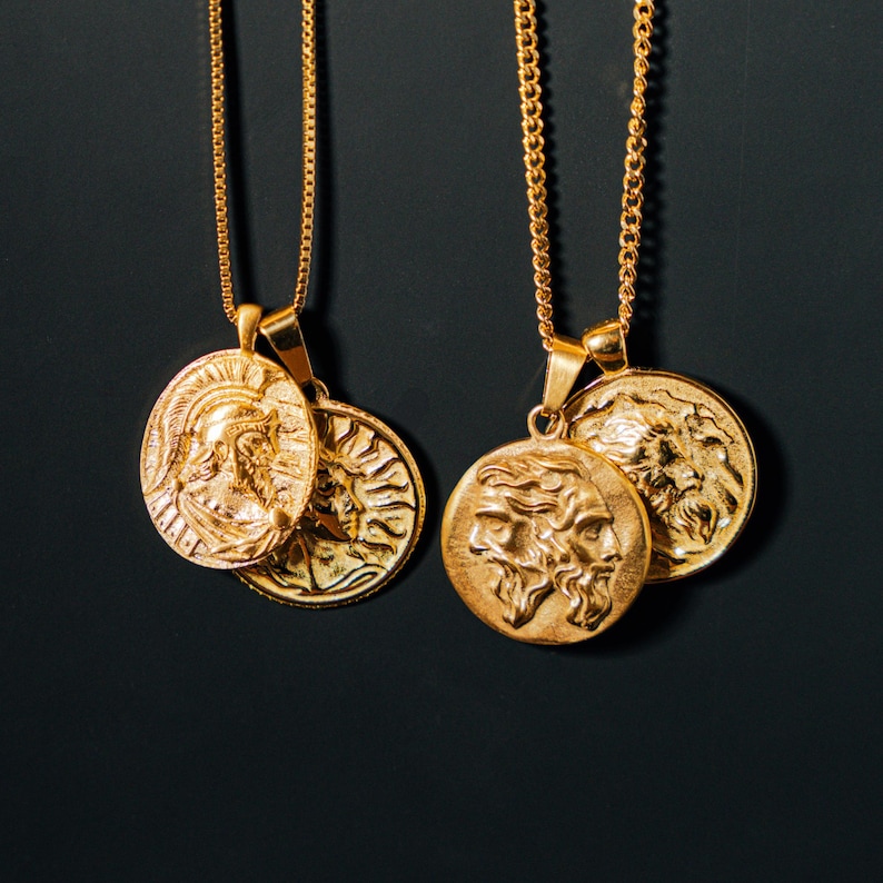 Mens Necklace, 18K Gold Chain Pendant, Greek God Pendant Necklace for ...