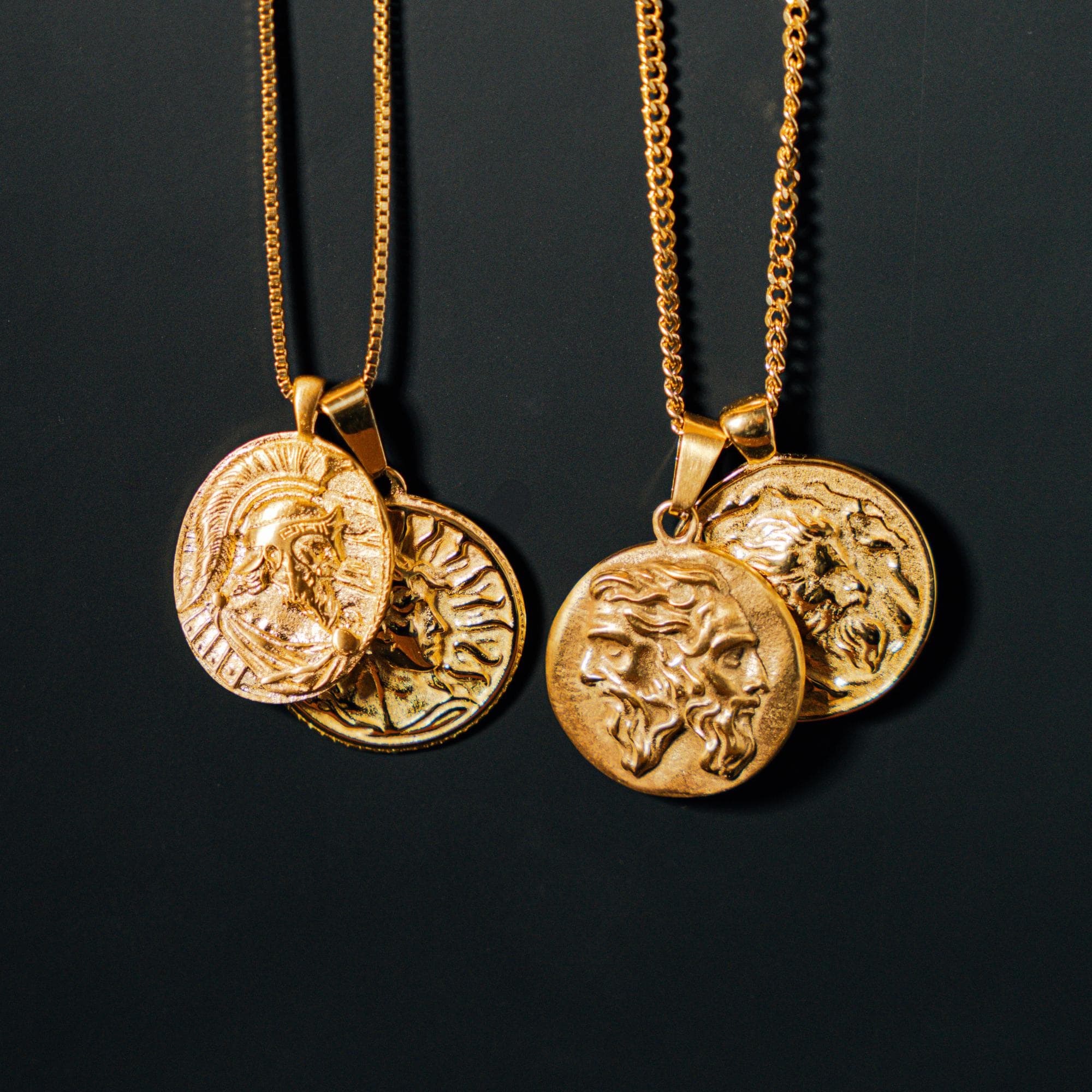 Mens Necklace, 18K Gold Chain Pendant, Greek God Pendant Necklace for ...