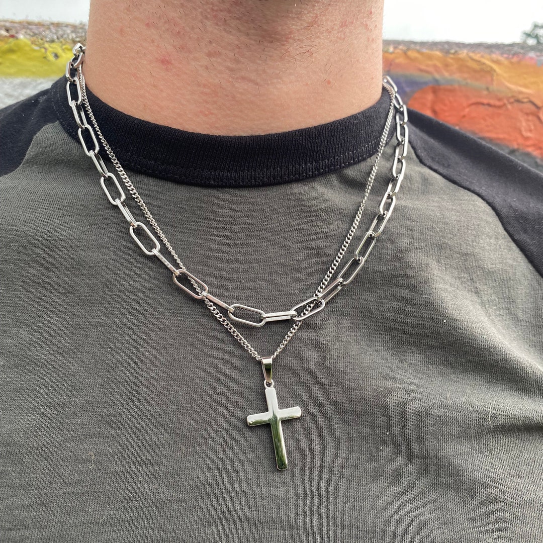 Silver Cross Necklace - Mens Silver Cross Chain Pendant - Mens Pendant ...