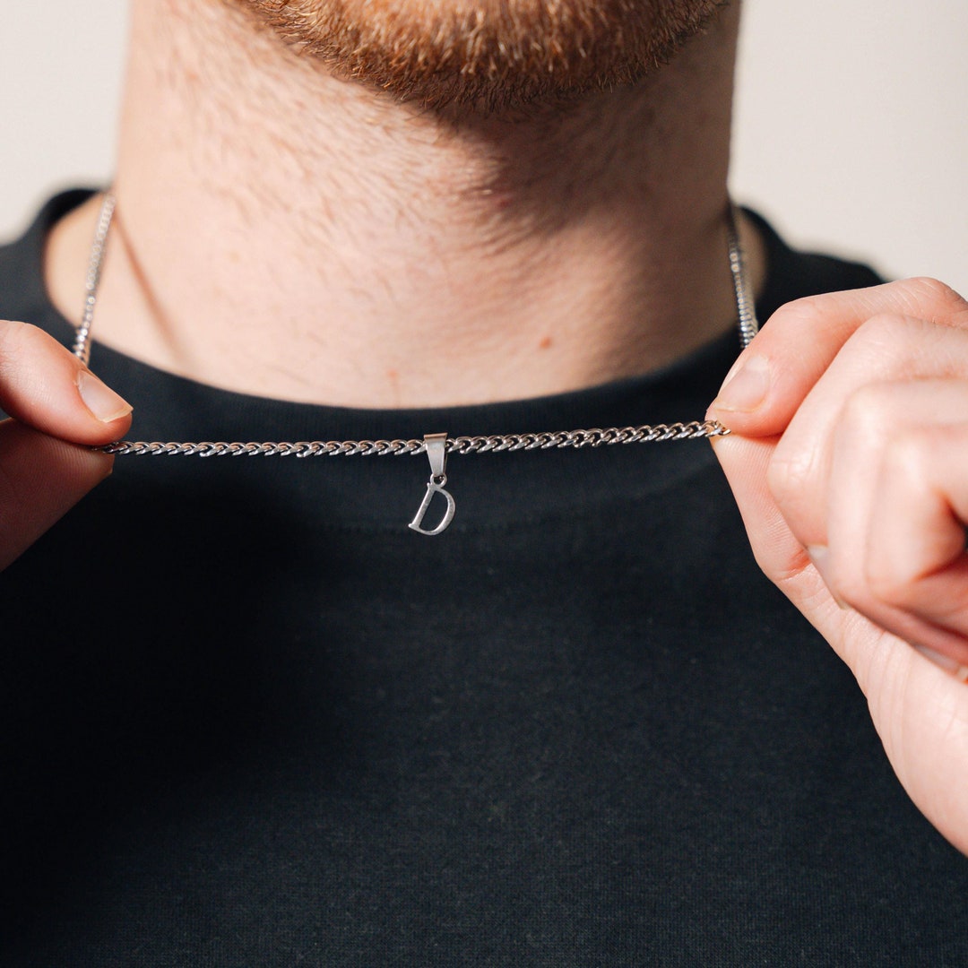 Silver Chain With Initial Letter Pendant Necklace - Mens Initial ...