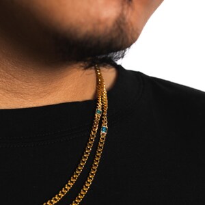 Mens Necklace - Gold Sapphire Blue Necklace for Men - Mens Gold Curb ...