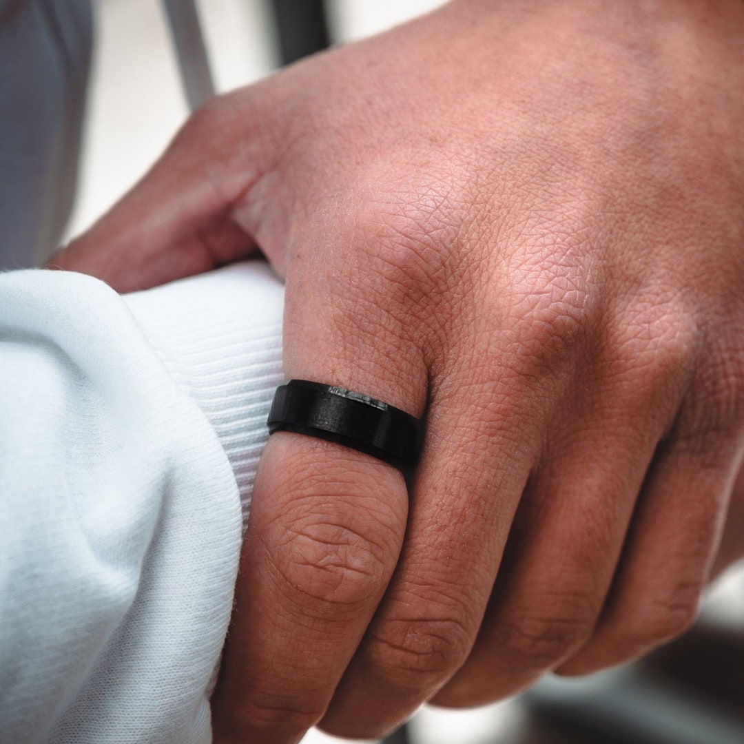 Mens Ring - Black Band Ring for Men - Steel Pinky Rings Men - Black ...