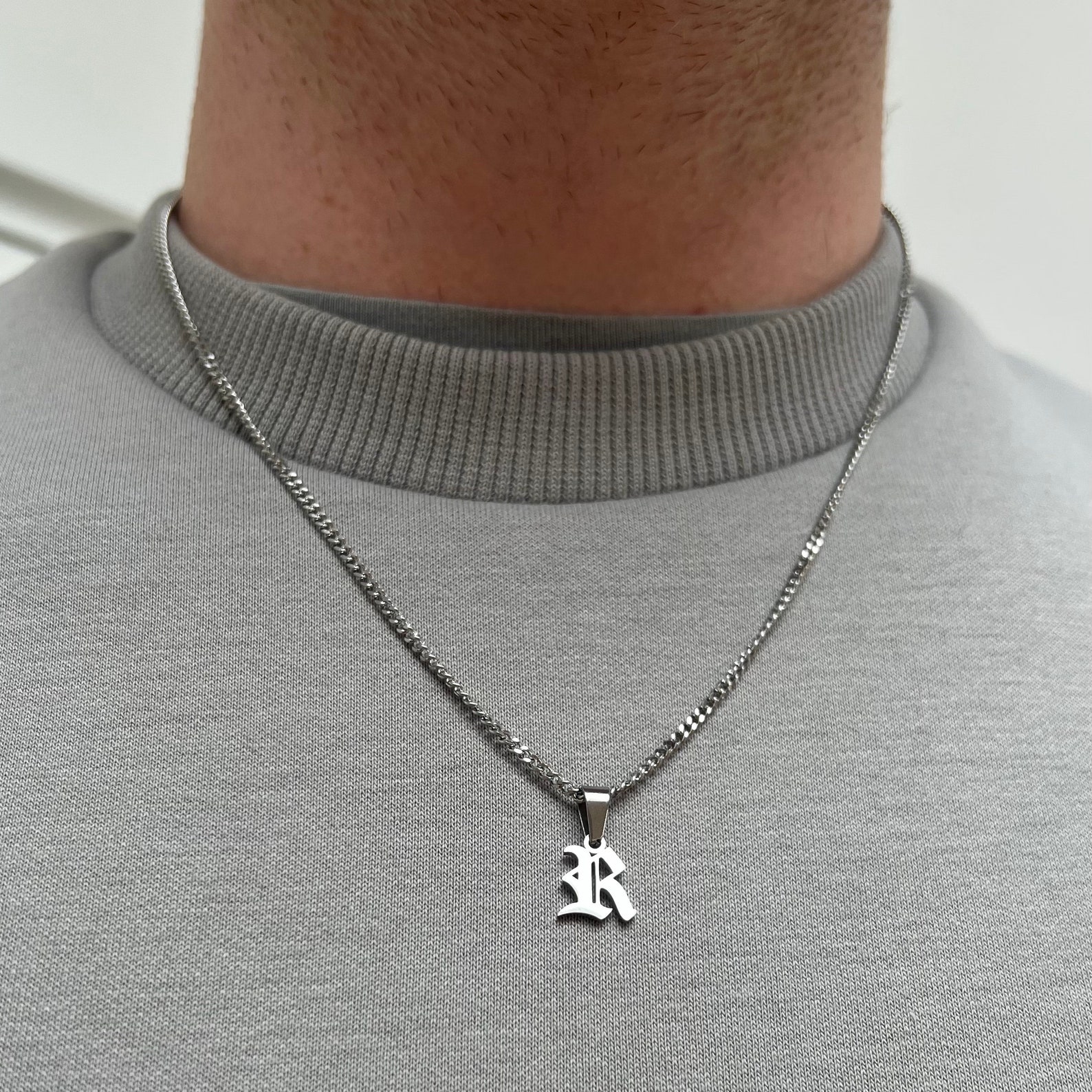 18K Gold Initial Necklace, Mens Chain Necklace With Initial, Mens ...