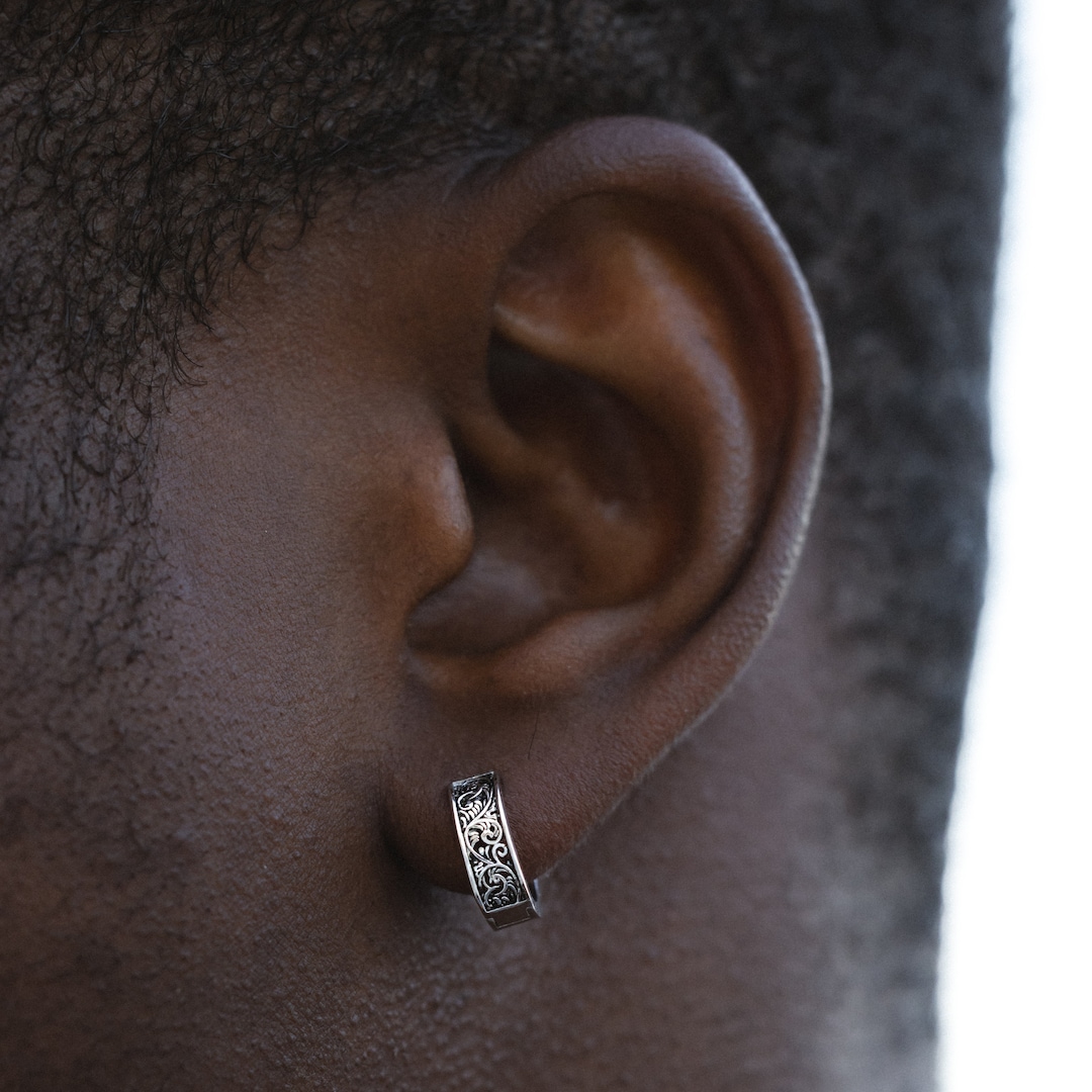 12mm Silver Huggie Hoop Earrings for Men, Mens Earrings, Mens Silver ...