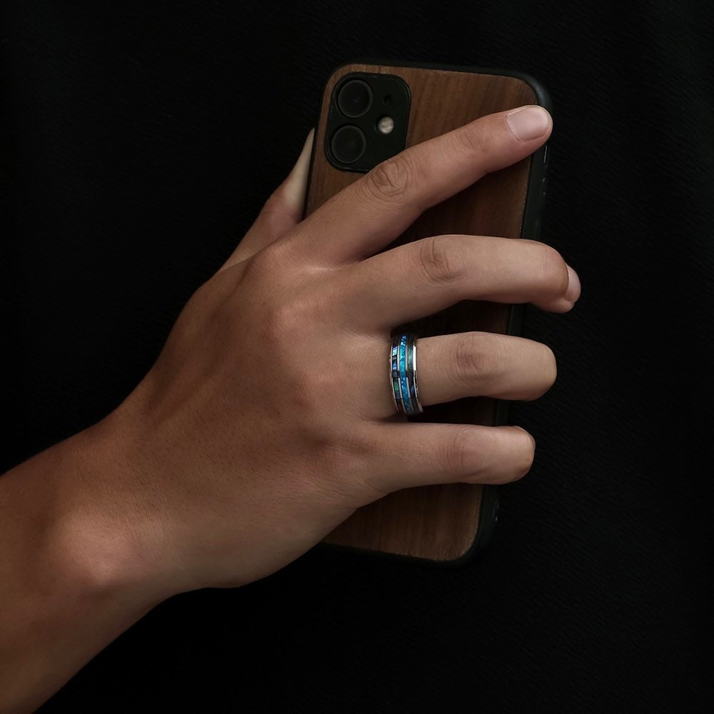 Mens Ring 18K Gold Fire Opal Band Ring Men's Gold - Etsy UK