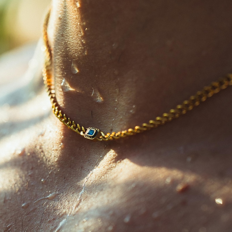 Mens Necklace - Silver Necklace With Blue Gem Chain - Mens Jewelry ...