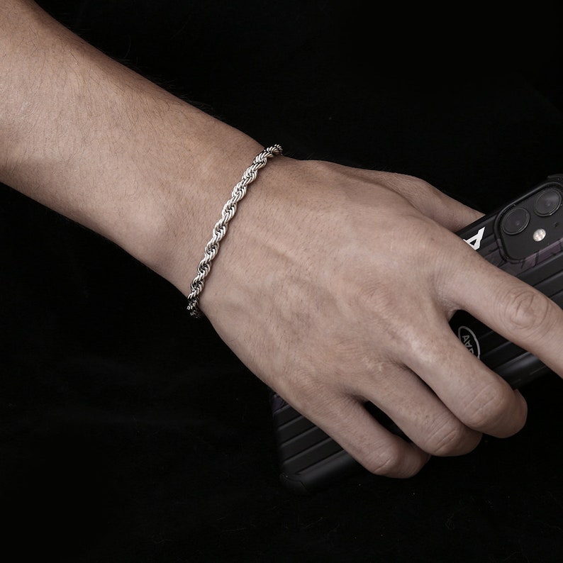 Silver Mens Bracelet 5MM Rope Chain Bracelet Link Fathers - Etsy UK