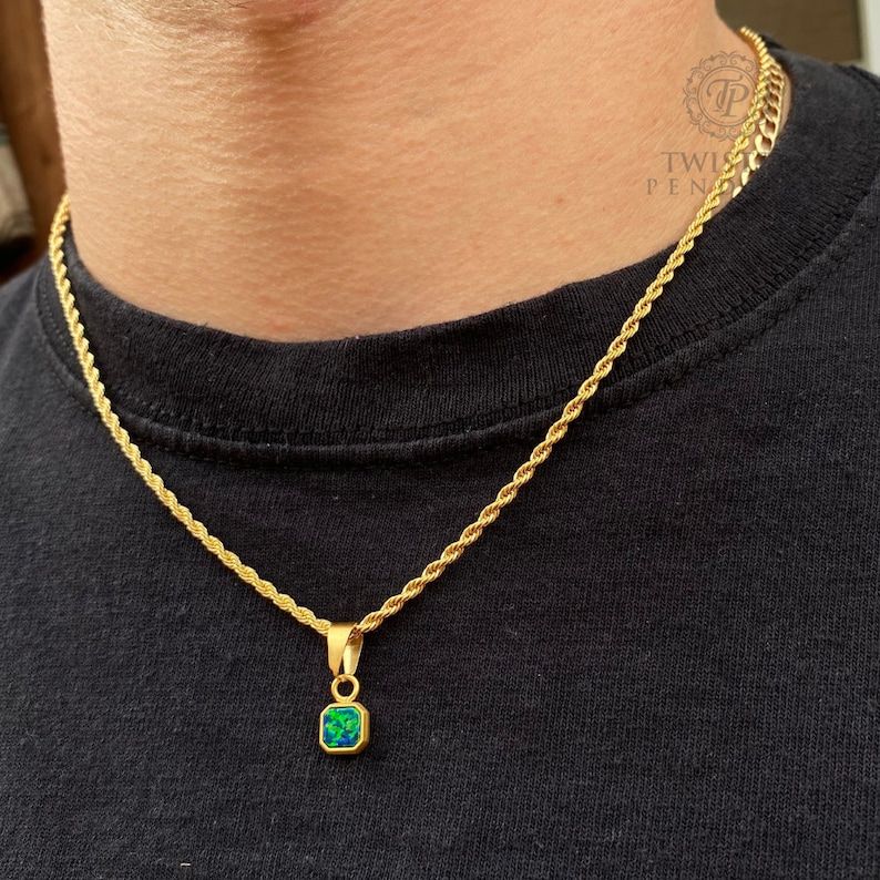 Mens Necklace Mini Gold Pendant Necklace for Men Mens Opal - Etsy