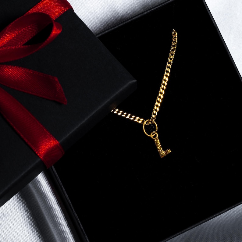 Mens Initial Necklace, Silver Curb Chain With Initial Letter Pendant ...