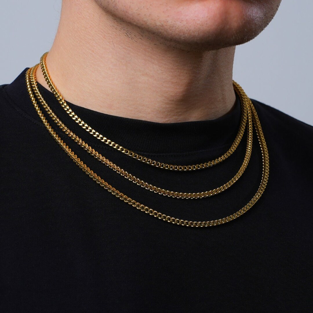 4mm Gold Chain, 18K Gold Chain Necklace, Mens Gold Franco / Rope Chain ...