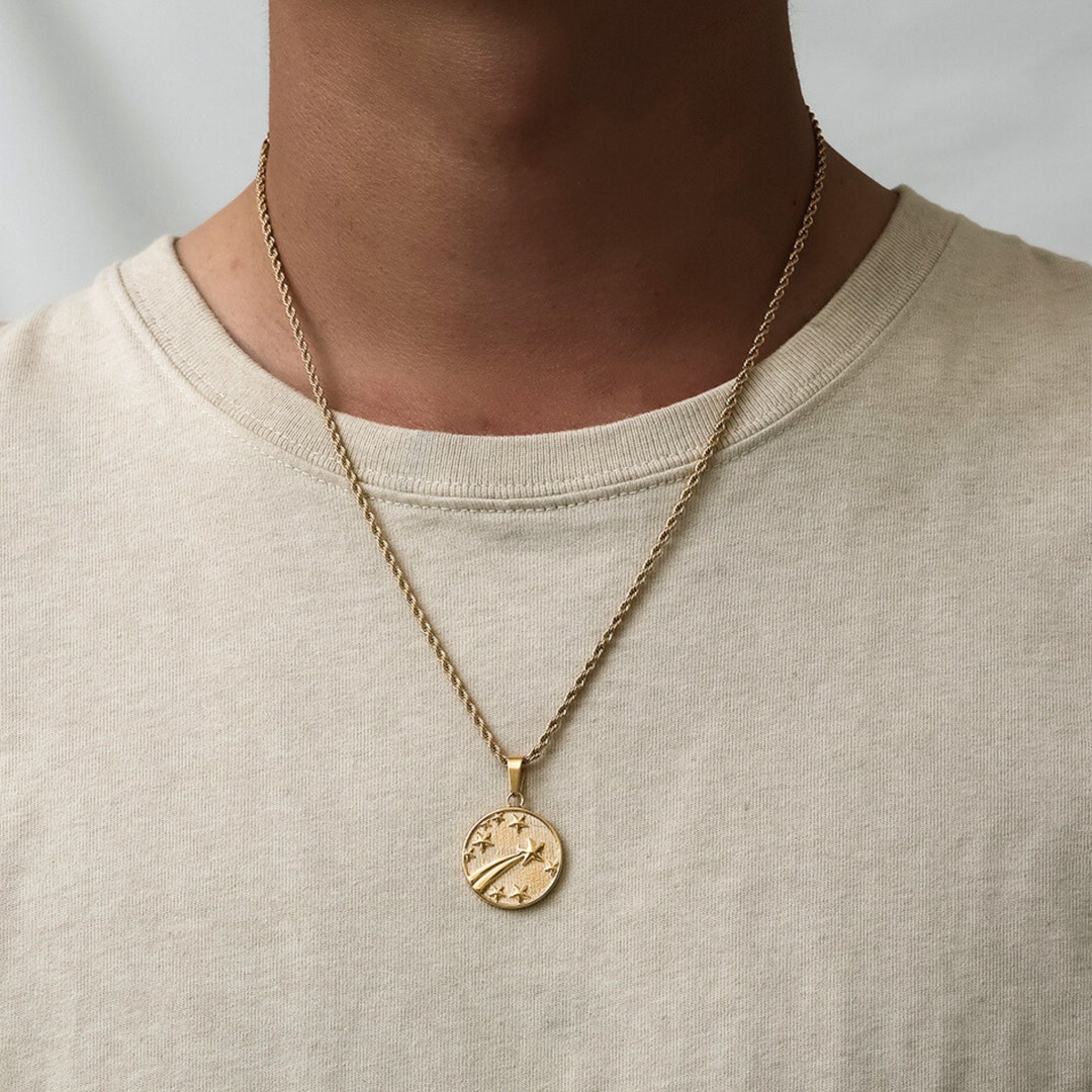 18K Gold Star Necklace - Mens Necklace - Shooting Star Pendant Necklace ...