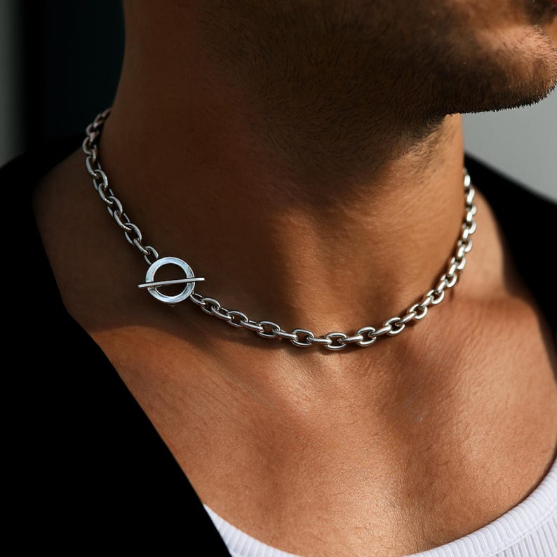 Mens Necklace - Thick Silver Link Chain for Men - Mens Silver Choker ...