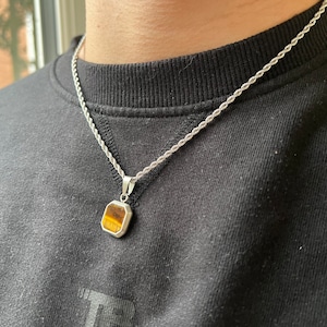 Mens Necklace, Silver Tigers Eye Mens Pendant Necklace, Silver Necklace ...
