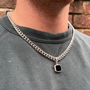 Mens Necklace, 18K Gold Square Gemstone Pendant Necklace for Men, Gold ...