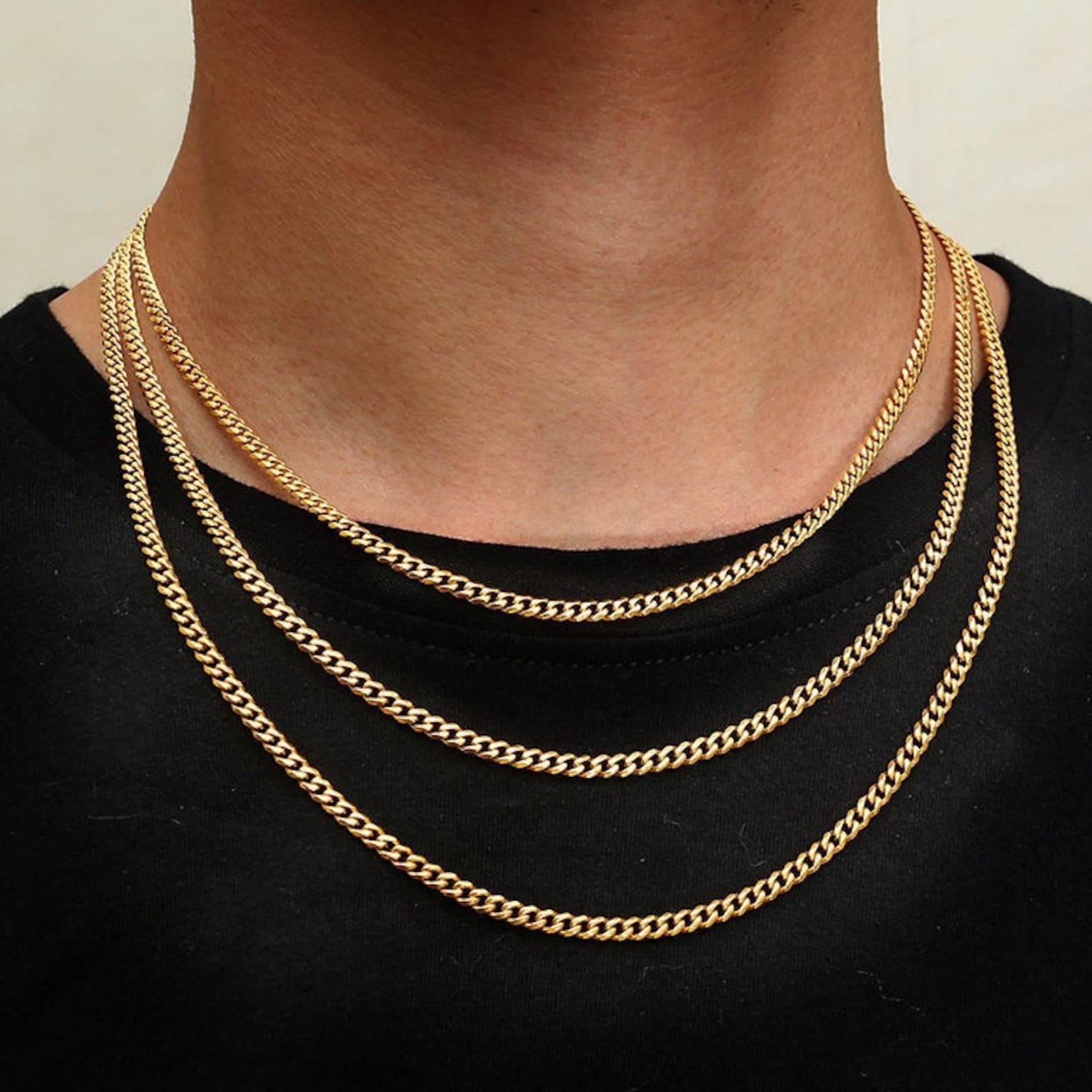 18k Gold Chain Necklace Chain Mens Gold Cuban Curb 3mm Gold | Etsy