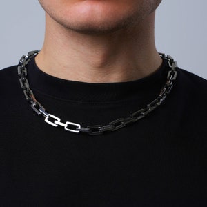 Mens Silver Chain Necklace, Screw Lock Thick Choker Chain Mens Necklace ...