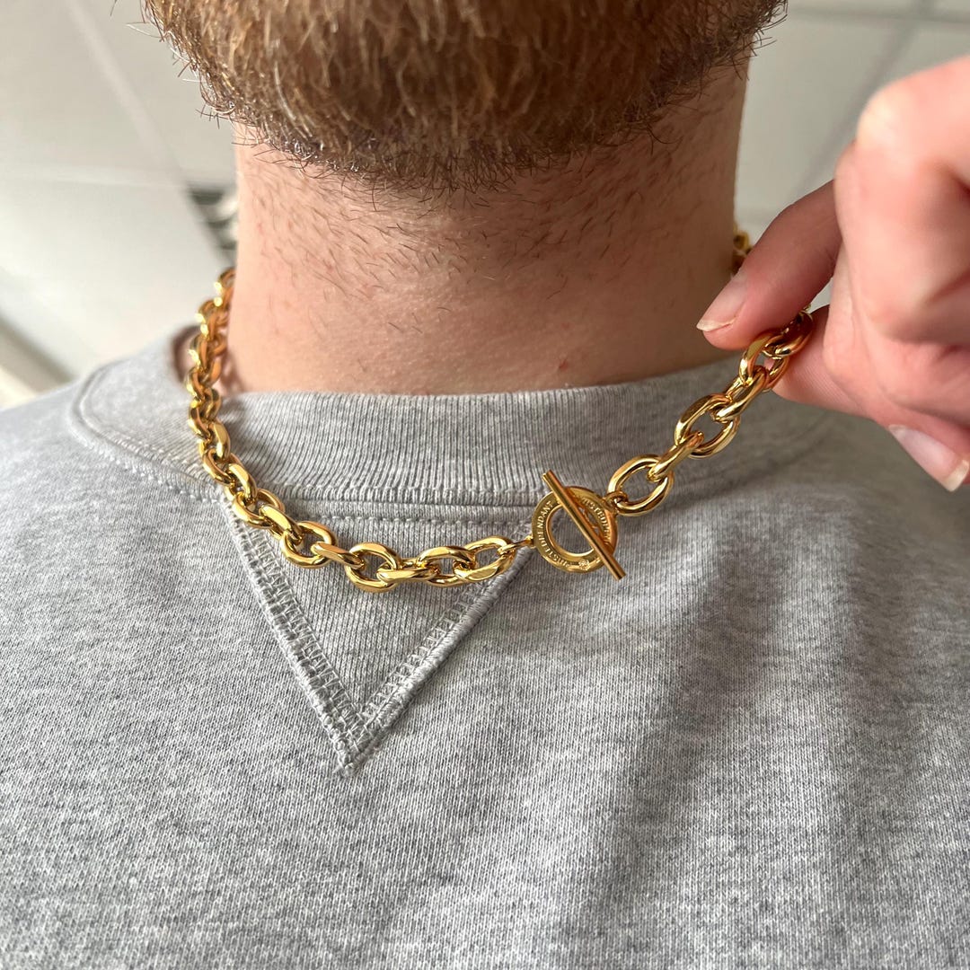 Gold Heavy Steel Cable Chain Necklace - Mens Necklace - Mens Gold Chain ...