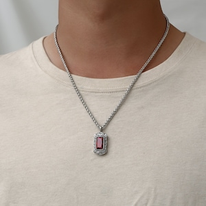 Mens Necklace - 18K Gold Large Red Pendant Necklace for Men - Mens ...