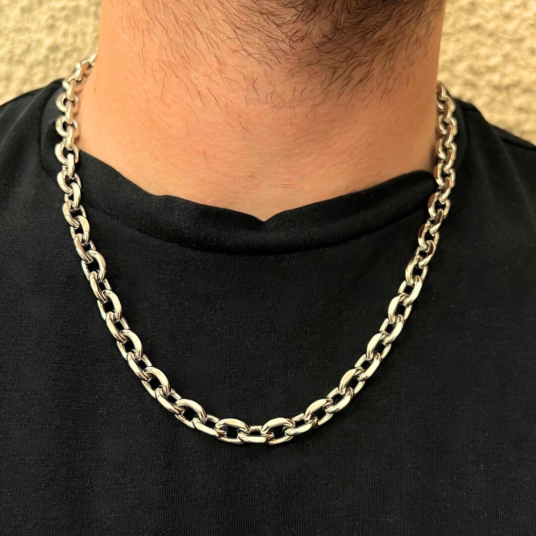 Mens Necklace - Silver Chunky Chain for Men - Mens 9mm Silver Necklace ...