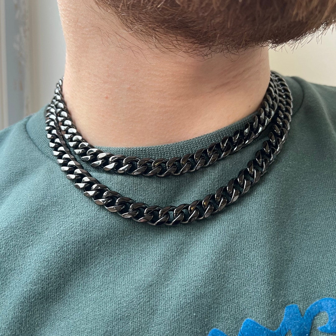 10mm Black Cuban Link Chain, Mens Black Chain, Mens Necklace Chain ...