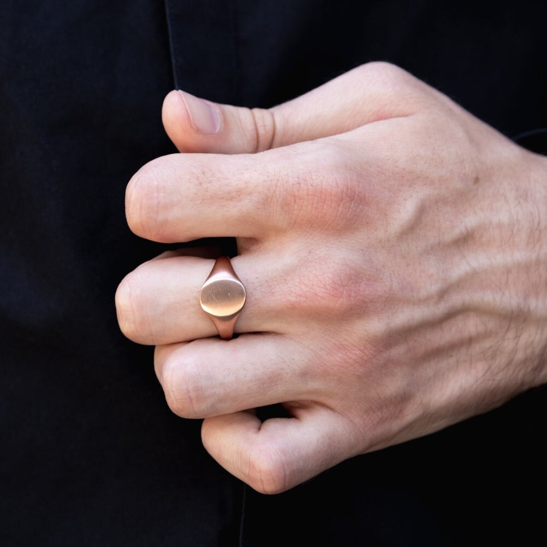 Mens Ring - Rose Gold Signet Ring - Small Oval Signet Ring for Men - Mens Pinky Ring - Thin Rose ...