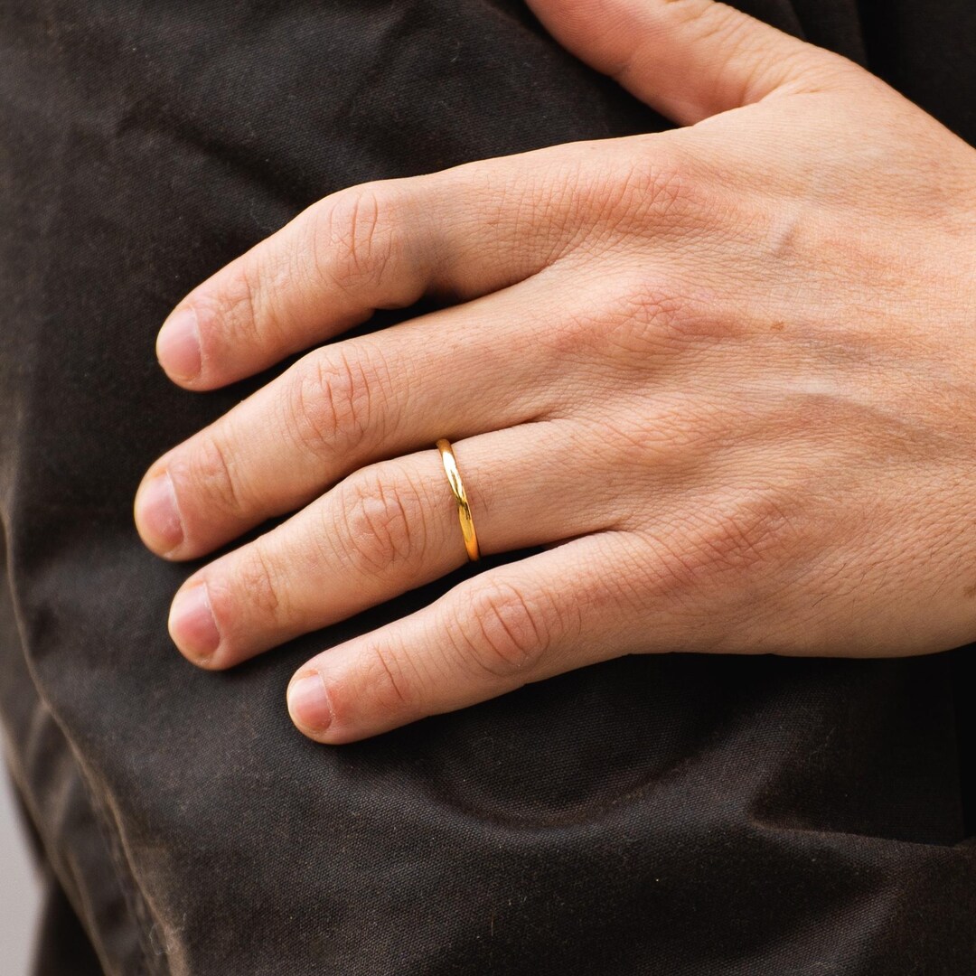 Mens Ring - Thin Gold Band Ring for Men - Super Thin Rings - Gold Stacking Ring - Mens Gold Ring ...