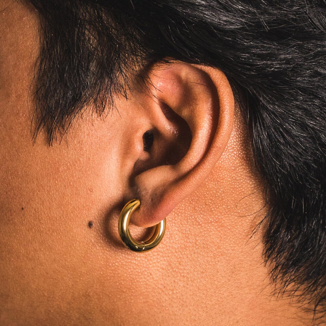 Mens Gold Chunky Hoop Earrings - Thick 20mm Hoop Earrings for Men ...