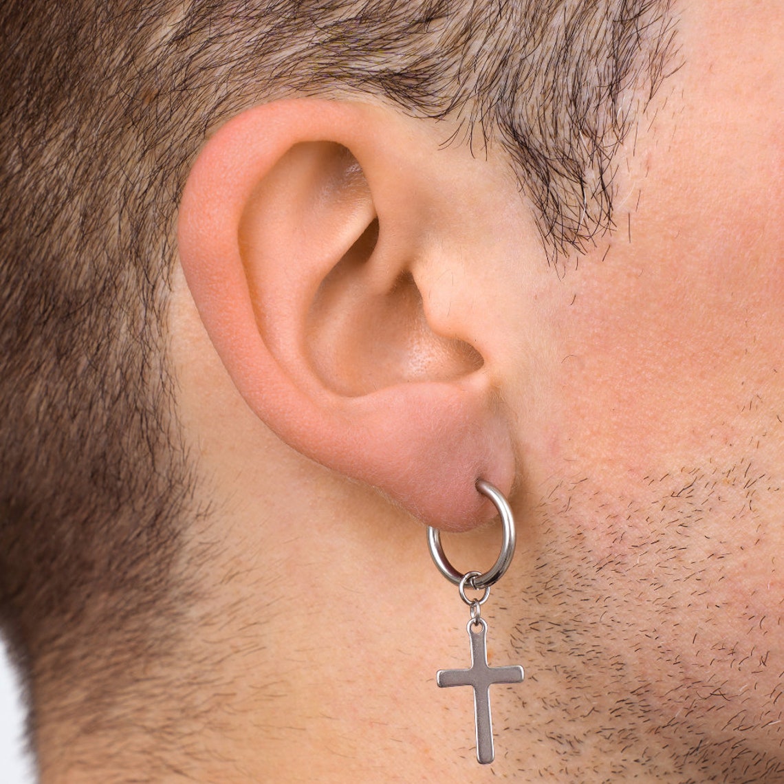 Silver Cross Dangle Earrings - Mens Dangle Earring - Large Cross Dangle ...