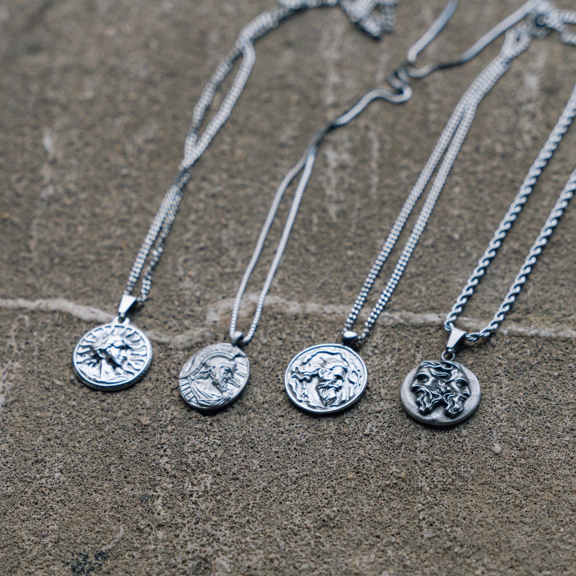 Mens Necklace, Silver Greek God Pendant Necklace for Men - Zeus ...
