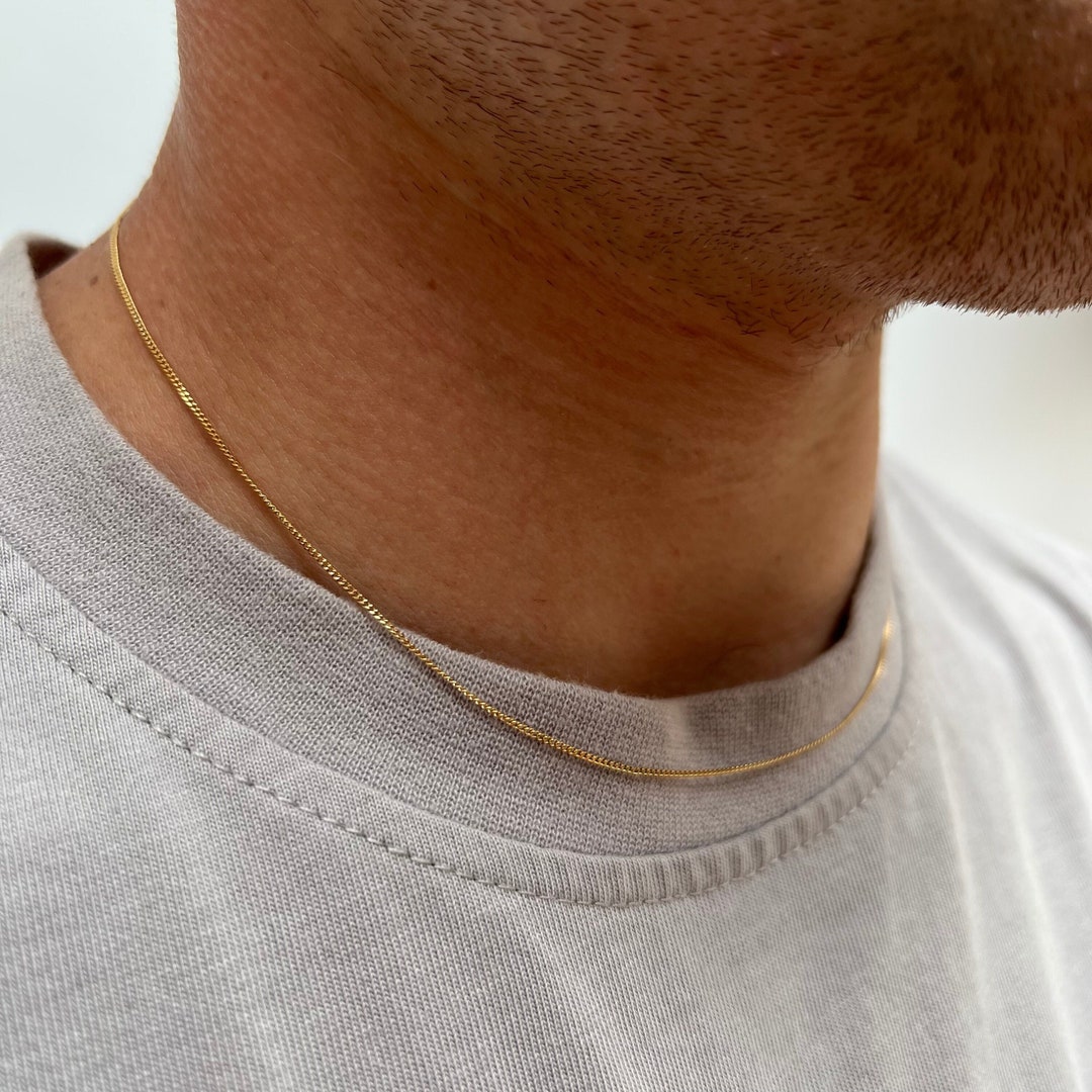 1mm Gold Cuban Link Chain, Mens Chain, Super Thin 18K Gold Chain Mens ...