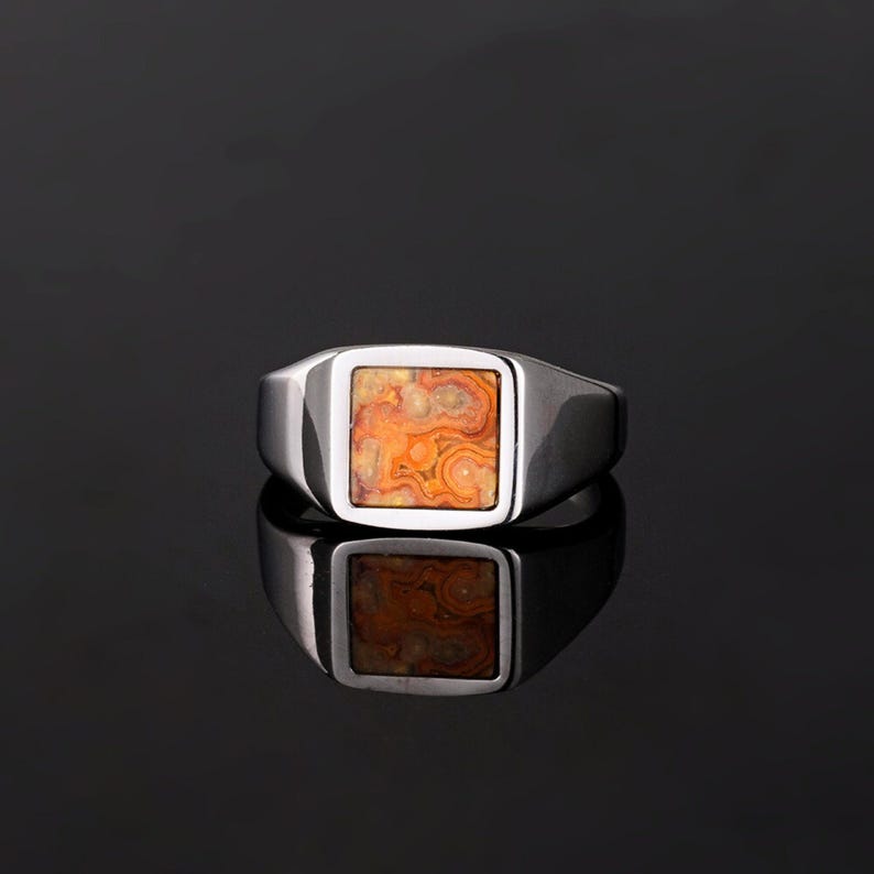 Mens Ring - Silver Signet Ring for Men - Crazy Lace Onyx Agate Ring ...