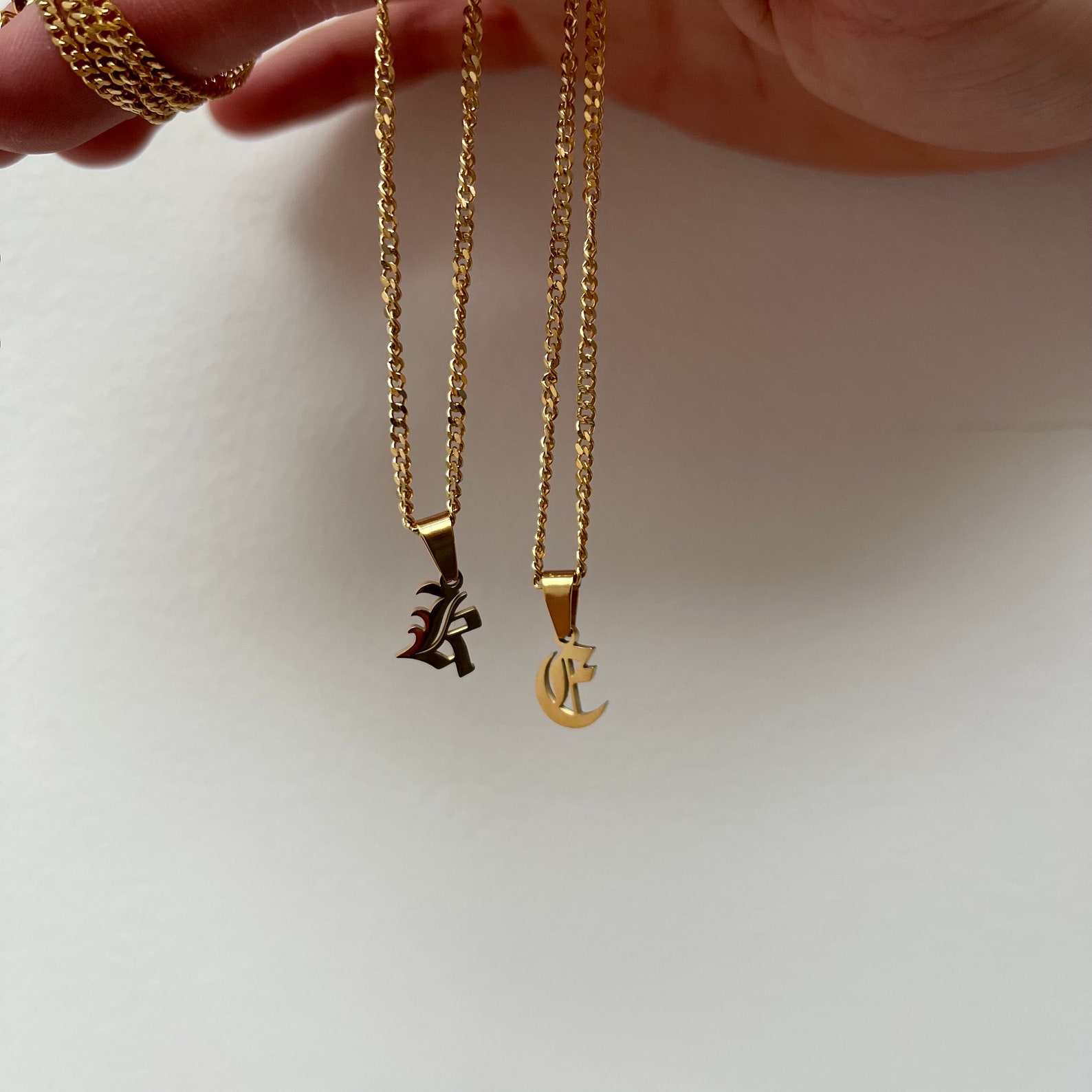 18K Gold Initial Necklace, Mens Chain Necklace With Initial, Mens ...