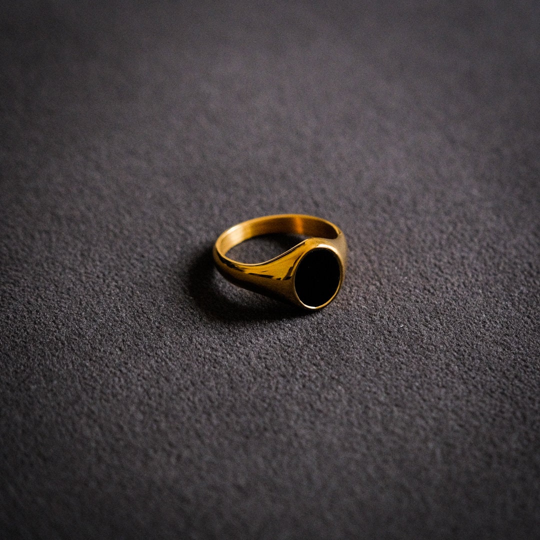 Mens Ring Gold Signet Ring Men Black Onyx Rings for Men | Etsy
