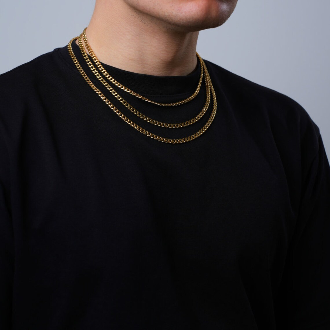 5mm 18K Gold Chain Necklace, Mens Gold Curb Chain, Gold Chains - Gold ...