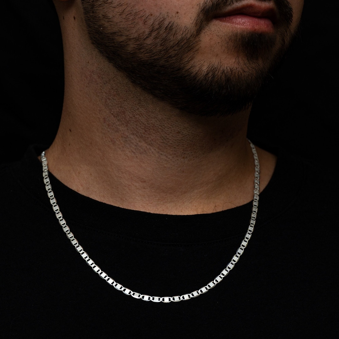 Mens Necklace, Valentino Chain - Mens Silver Chain - Love Heart ...