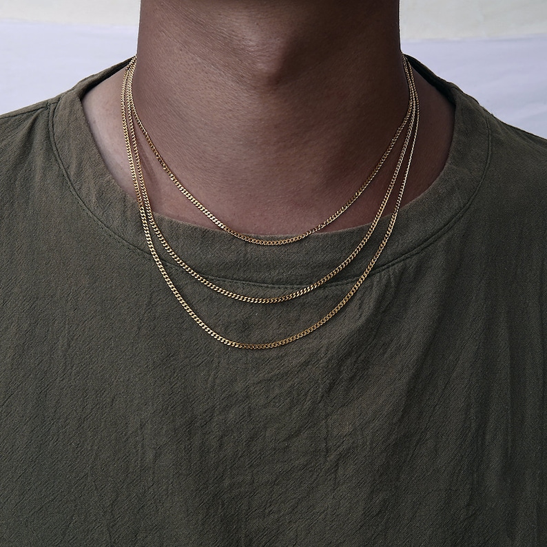 Mens Chain Necklace 18K Gold Curb Chain Men Thin Chain | Etsy