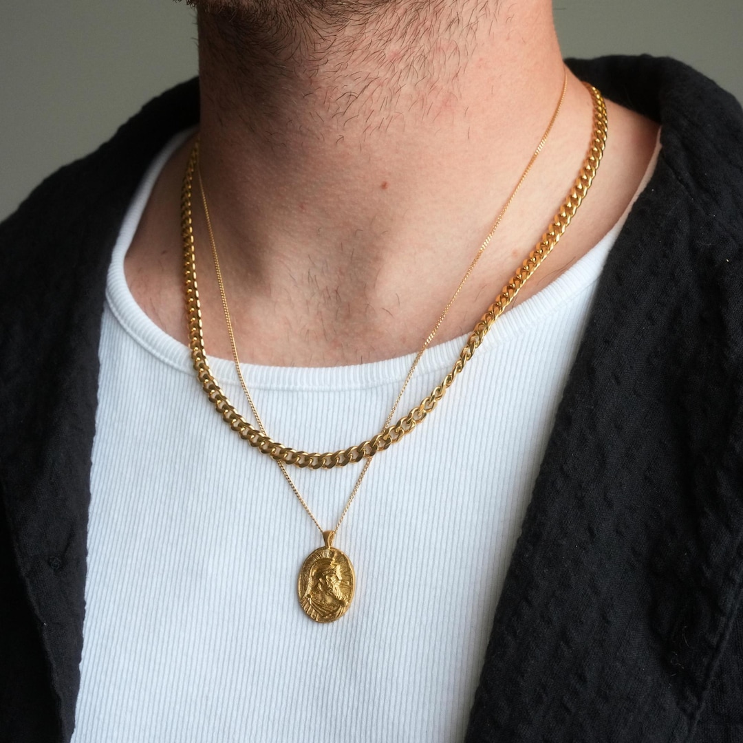 Mens Necklace Set - 18K Gold Ares Pendant - Greek Mythology Necklace ...