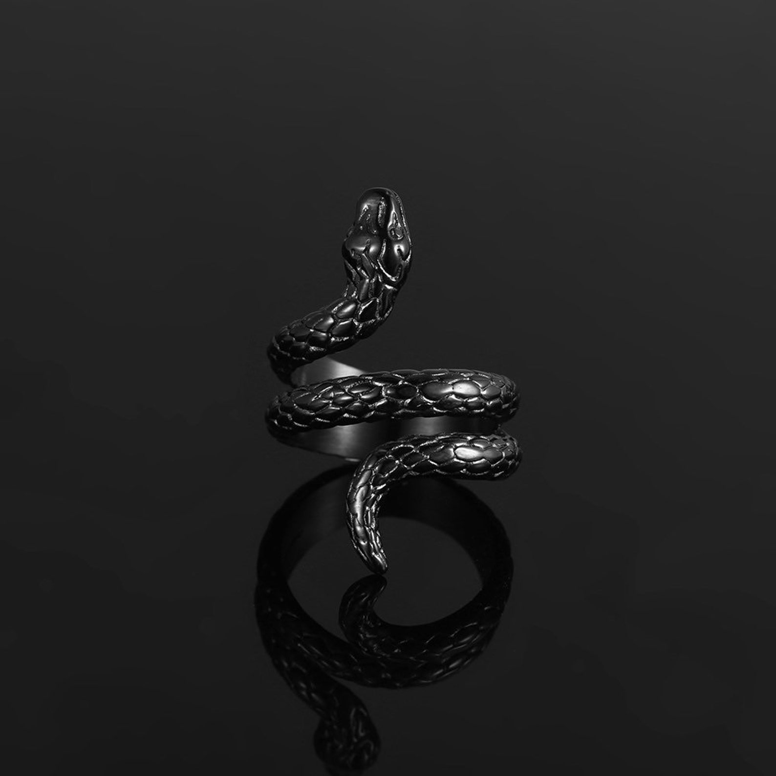 Black Snake Ring - Snake Ring - Mens Silver / Black Ring - Stainless ...