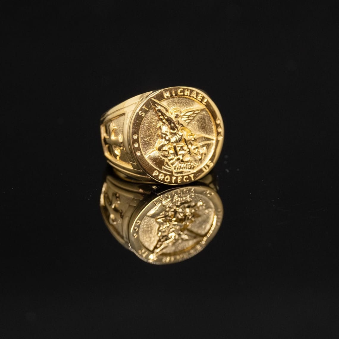 Mens Ring Gold St Michael Ring Signet Sovereign Rings for | Etsy