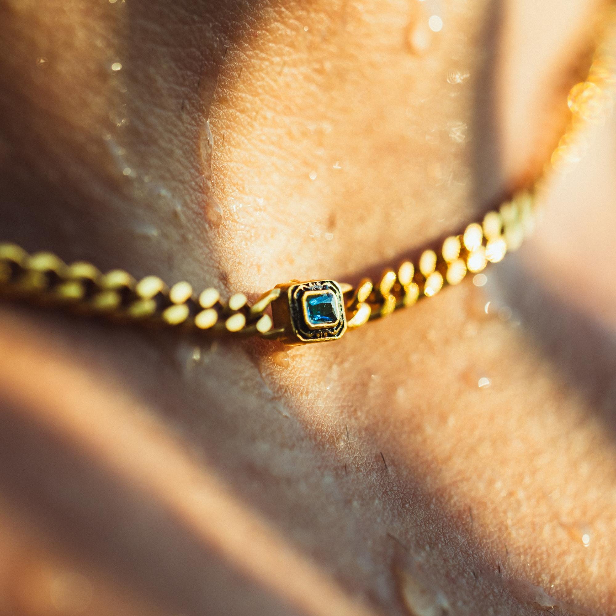 Mens Necklace - Silver Necklace With Blue Gem Chain - Mens Jewelry ...