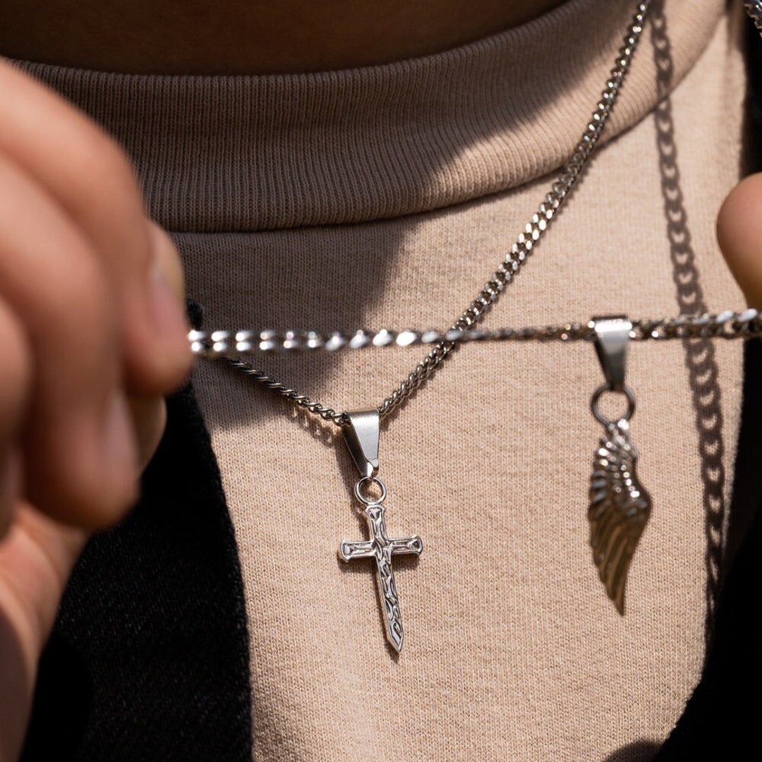 925 Sterling Silver Cross Necklace for Men - Silver Cross Chain Pendant ...
