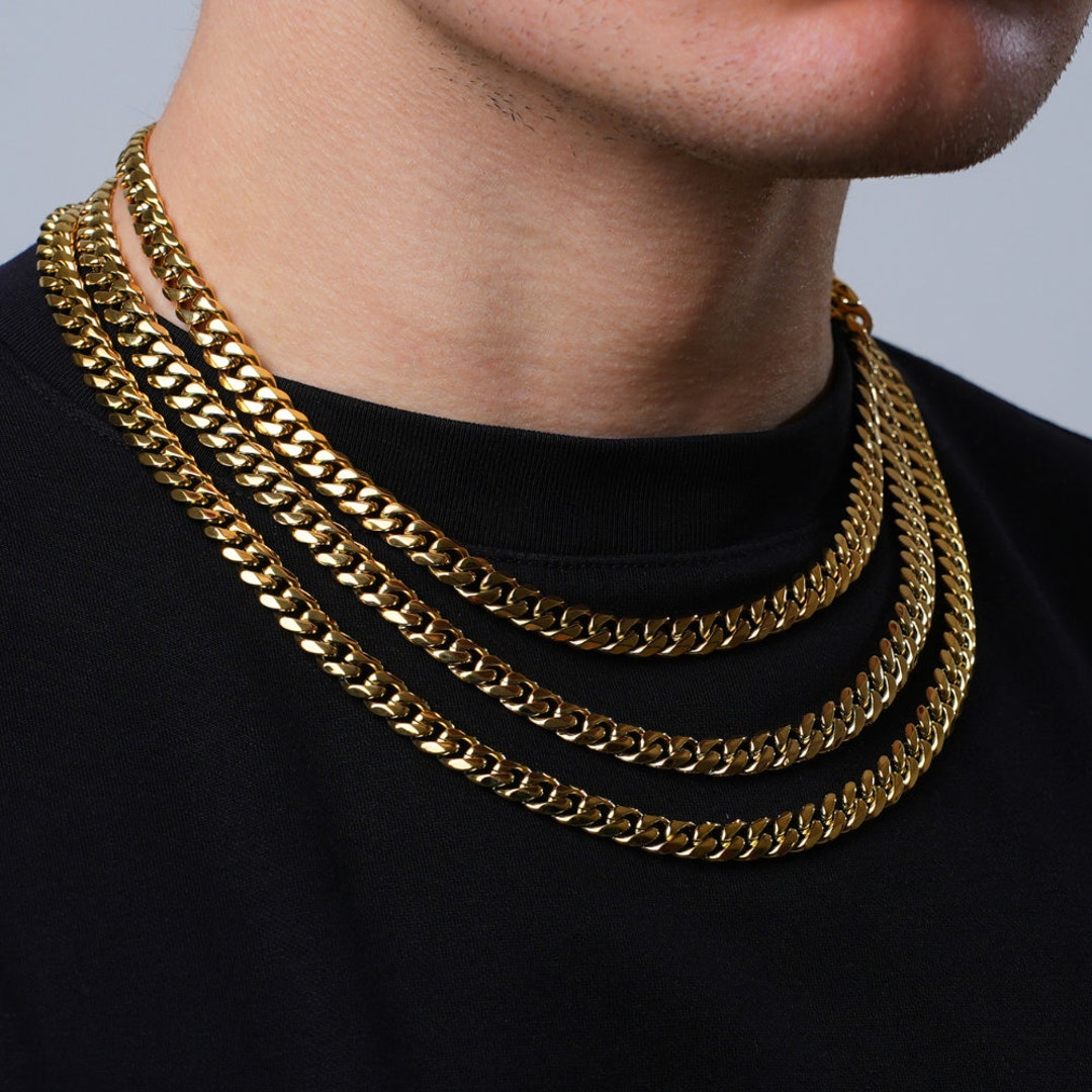 18K 8mm Gold Chain, Thick Gold Chain Necklace for Men, Gold Plated ...