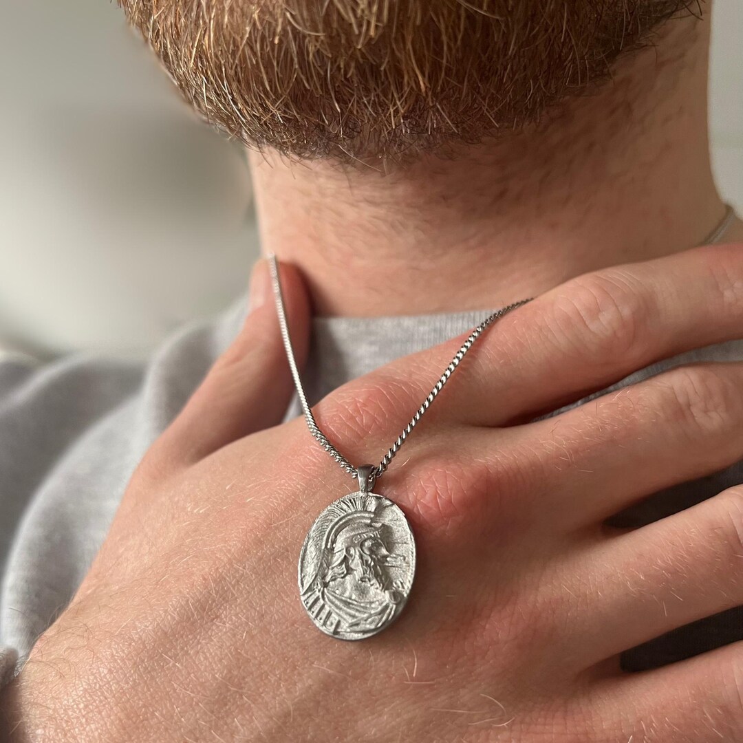 Mens Necklace - Silver Warrior Pendant - Greek God Ares Pendant ...