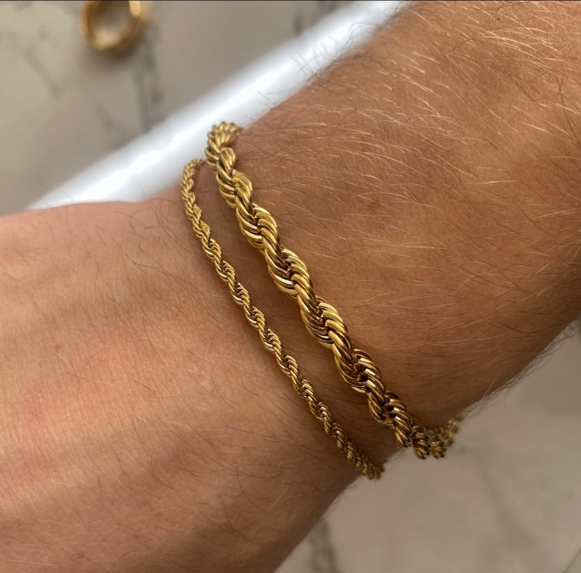 Gold Rope Bracelet Chain, Gold Twisted Bracelet Men Solid Link Chain ...