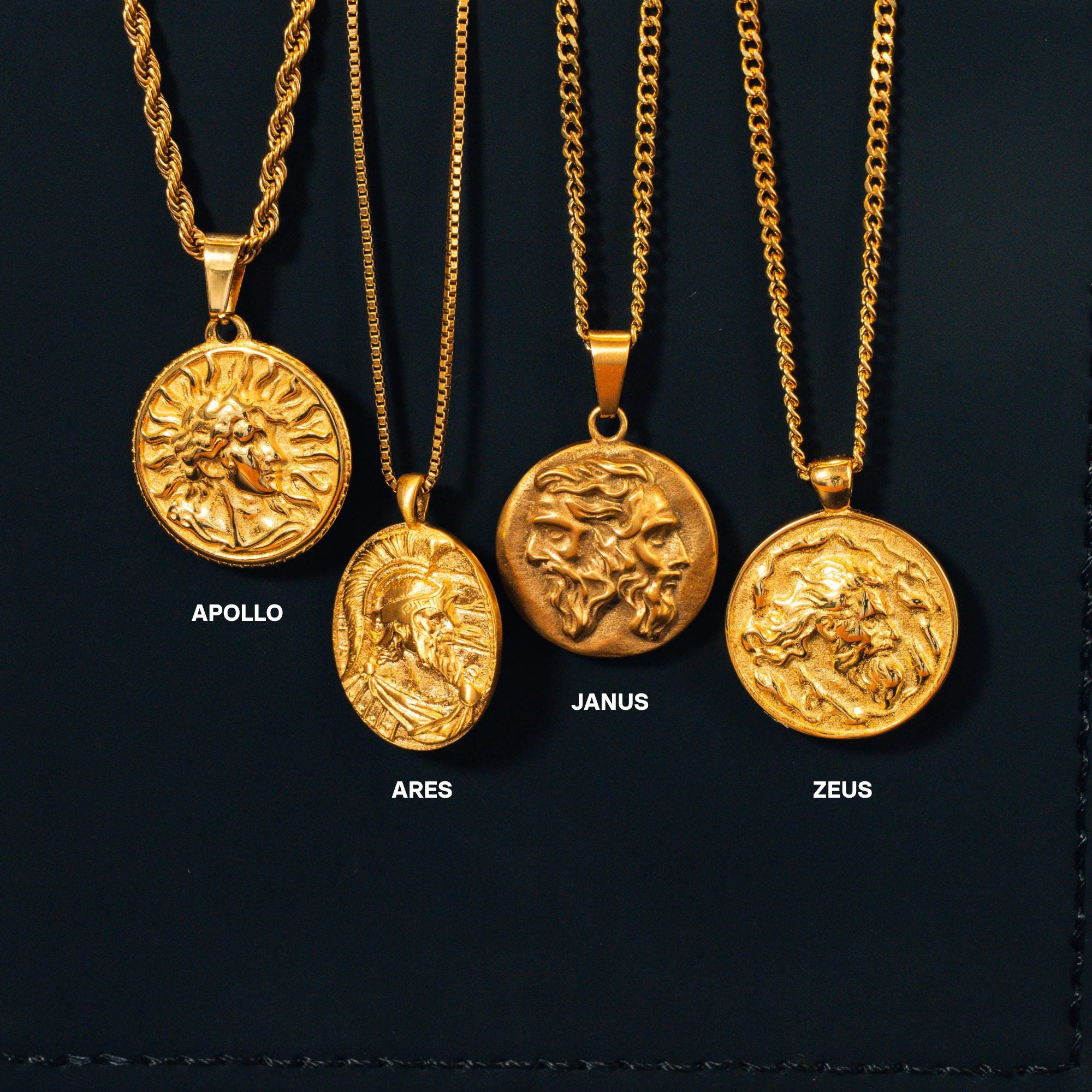 Mens Necklace, 18K Gold Chain Pendant, Greek God Pendant Necklace for ...