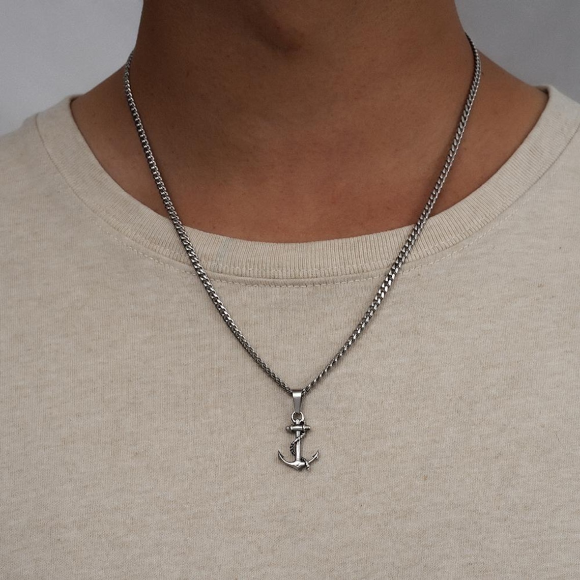 Mens Necklace - Silver Anchor Pendant Necklace - Small Silver Charm ...